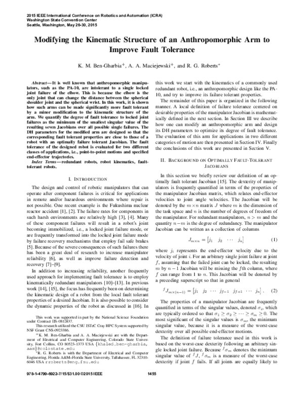(PDF) Modifying the kinematic structure of an anthropomorphic arm to ...