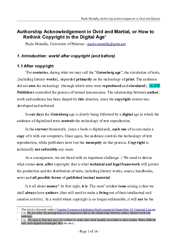 (DOC) Authorship Acknowledgement in Ovid and Martial, or How to Rethink Copyright in the Digital Age