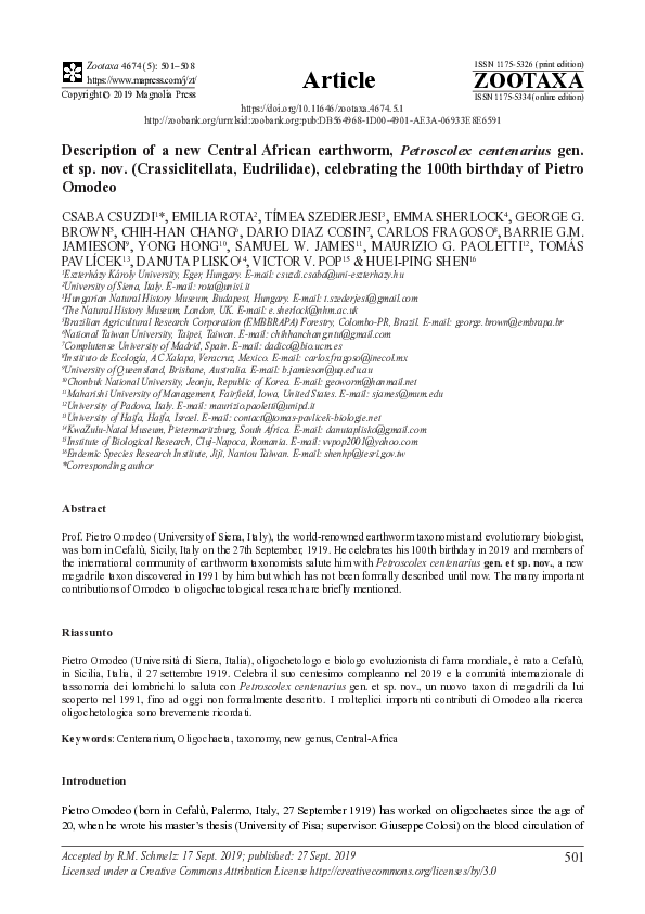 (PDF) Description of a new Central African earthworm, Petroscolex ...