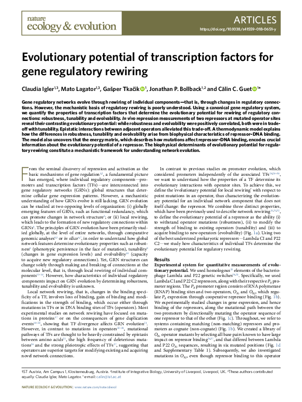 (PDF) Evolutionary potential of transcription factors for gene regulatory rewiring