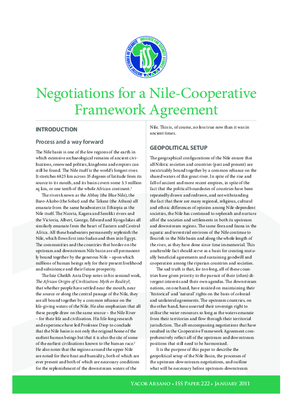(PDF) Negotiations for a Nile-Cooperative Framework Agreement