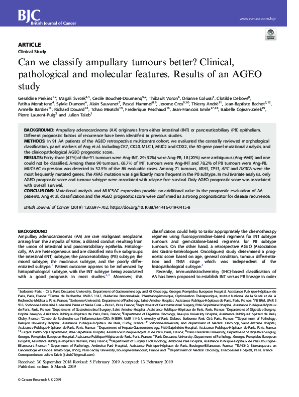 (PDF) Can we classify ampullary tumours better? Clinical, pathological ...