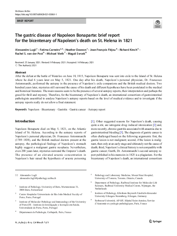 (PDF) The gastric disease of Napoleon Bonaparte: brief report for the ...