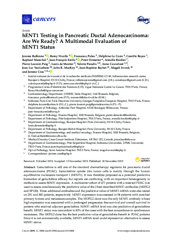 (PDF) hENT1 Testing in Pancreatic Ductal Adenocarcinoma: Are We Ready ...