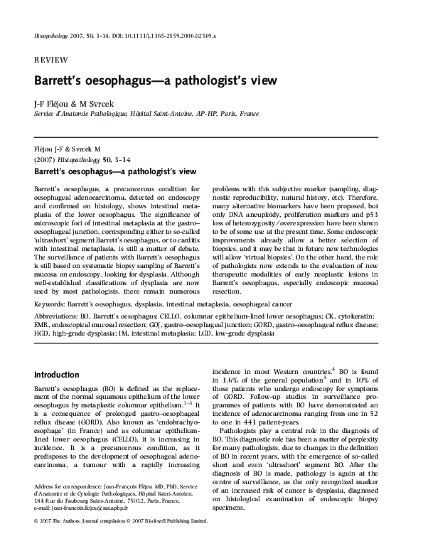 (PDF) Barrett's oesophagus?a pathologist's view