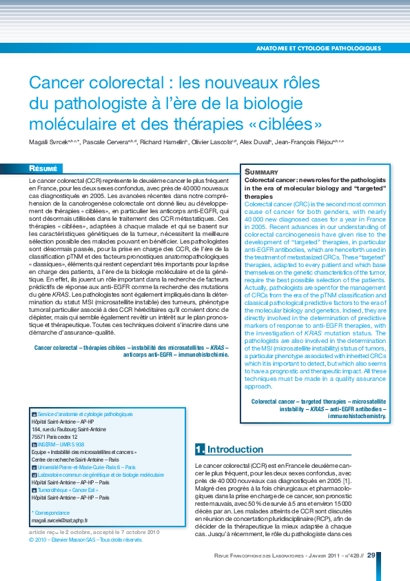 (PDF) Cancer colorectal : les nouveaux rôles du pathologiste à l’ère de ...