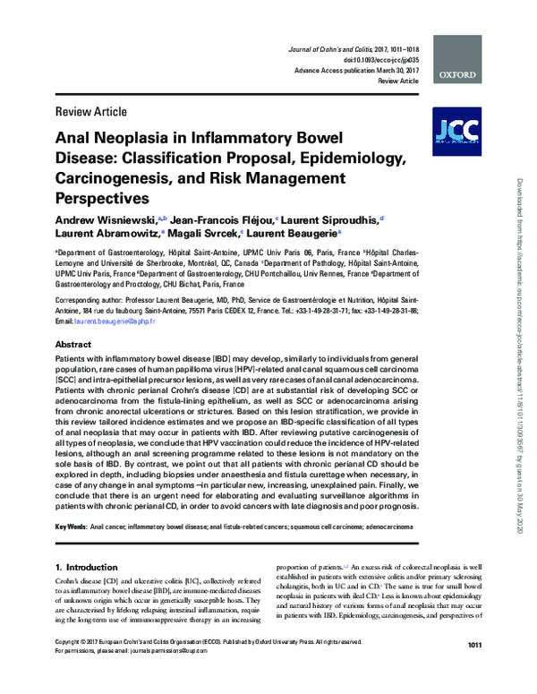 (PDF) Anal Neoplasia in Inflammatory Bowel Disease: Classification ...