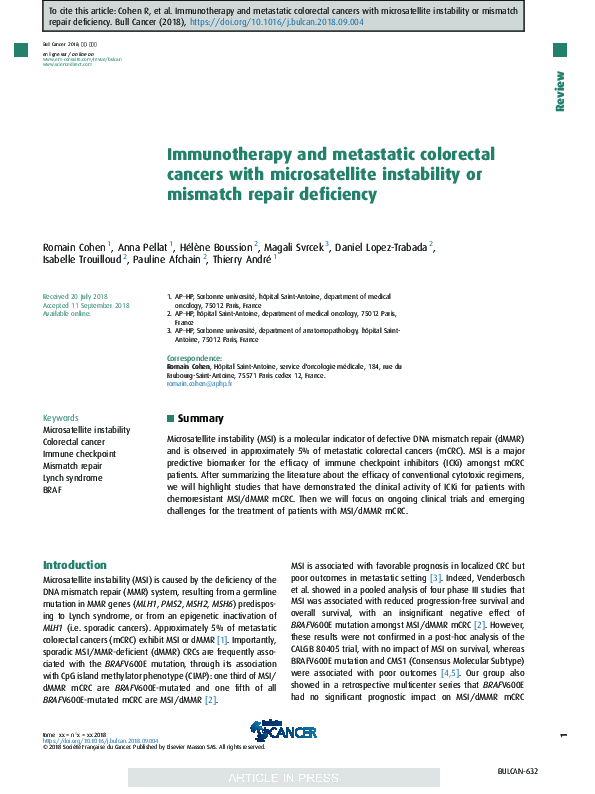 (PDF) Immunotherapy and metastatic colorectal cancers with ...