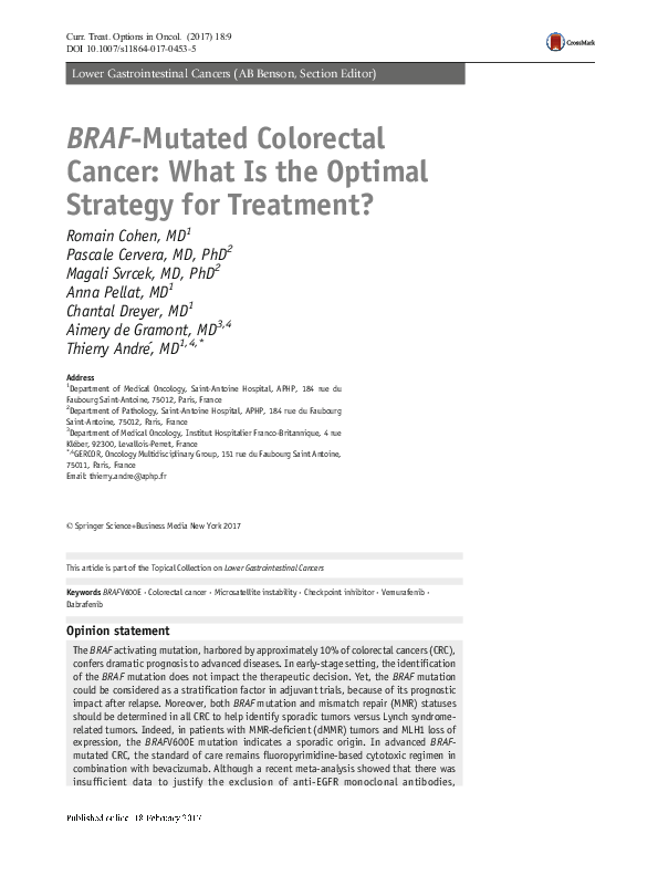 (PDF) BRAF-Mutated Colorectal Cancer: What Is the Optimal Strategy for ...