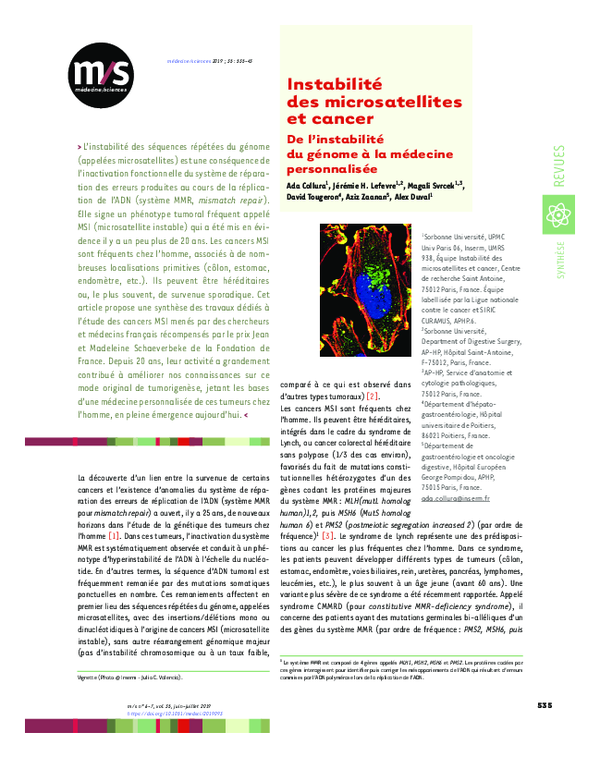 (PDF) Instabilité des microsatellites et cancer