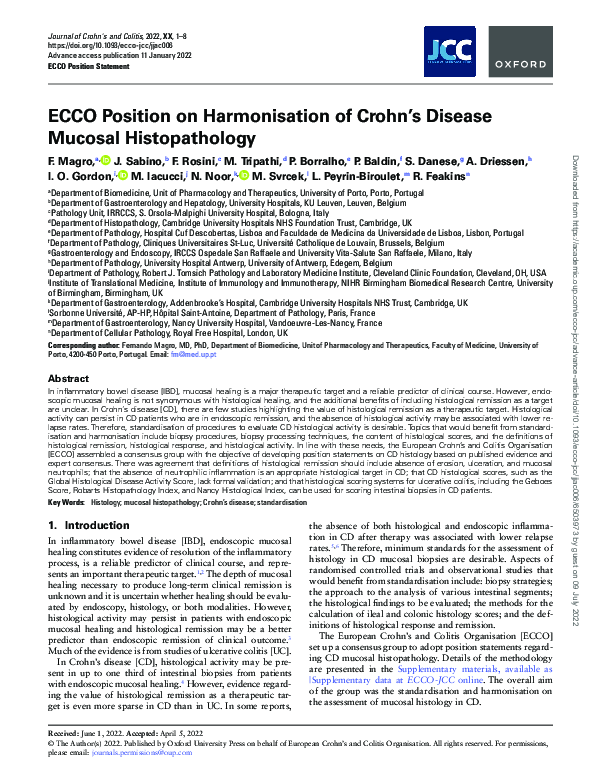 (PDF) ECCO Position on Harmonisation of Crohn’s Disease Mucosal ...