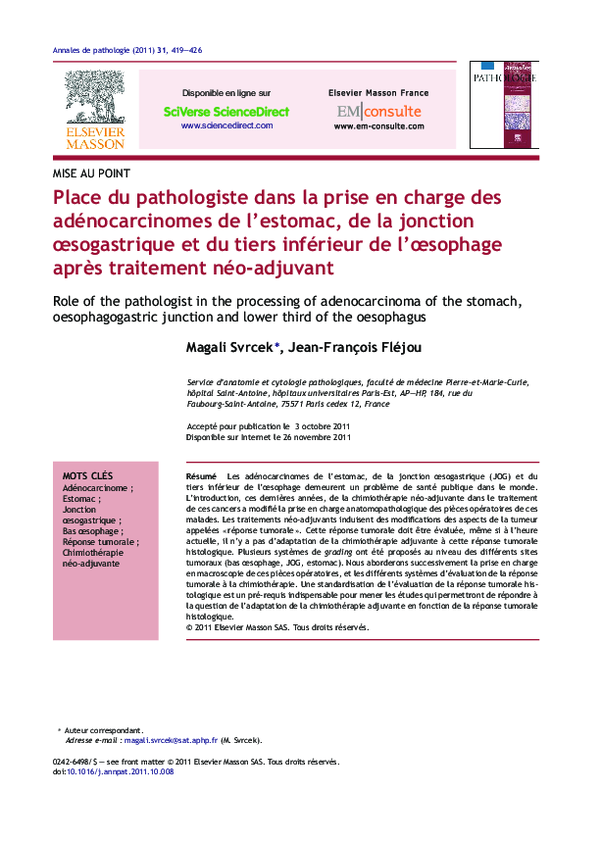 (PDF) Place du pathologiste dans la prise en charge des adénocarcinomes ...
