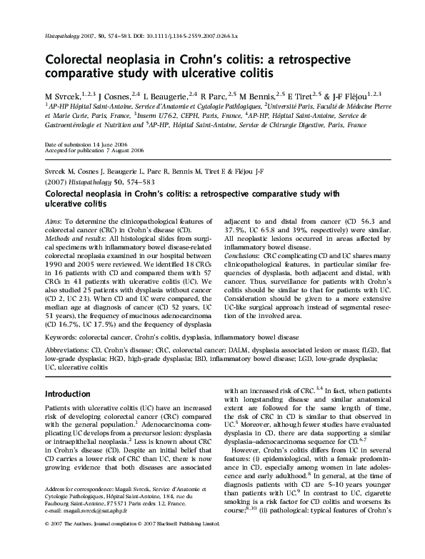 (PDF) Colorectal neoplasia in Crohn's colitis: a retrospective ...