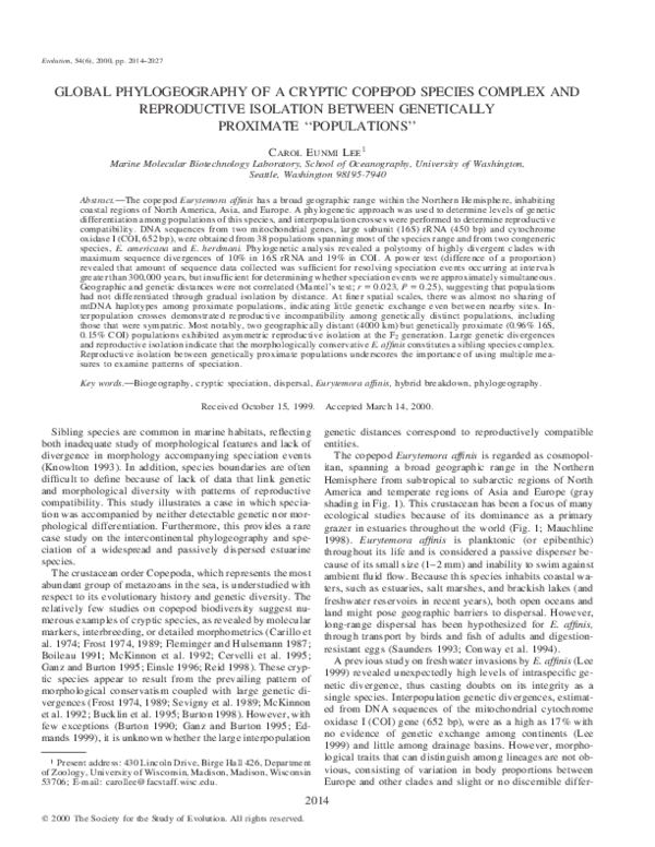 (PDF) Global Phylogeography of a Cryptic Copepod Species Complex and ...