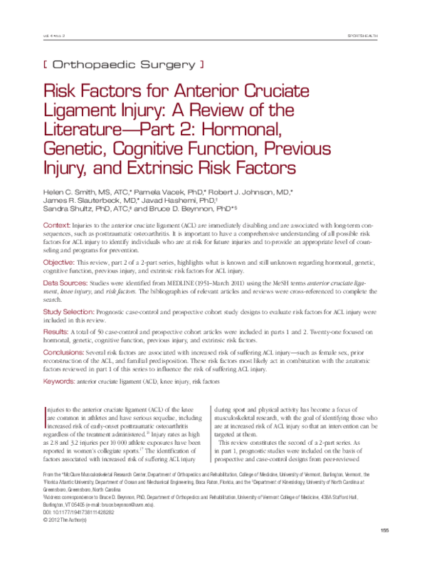 (PDF) Risk Factors for Anterior Cruciate Ligament Injury