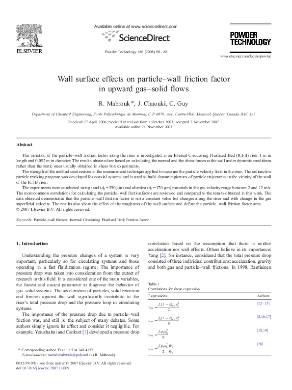 (PDF) Wall surface effects on particle–wall friction factor in upward ...