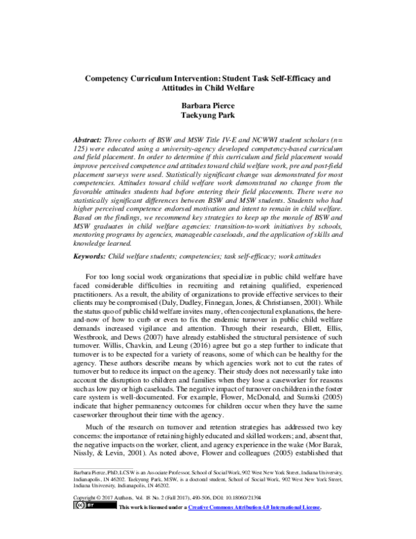 (PDF) Competency Curriculum Intervention: Student Task Self-Efficacy and Attitudes in Child Welfare