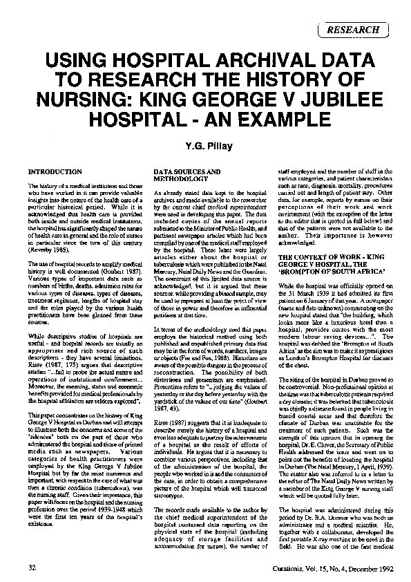 (PDF) Using hospital archival data to research the history of nursing ...