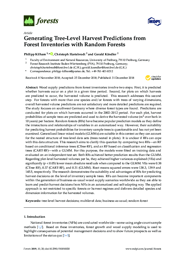 (PDF) Generating Tree-Level Harvest Predictions from Forest Inventories with Random Forests