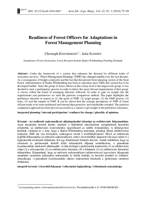 (PDF) Readiness of Forest Officers for Adaptations in Forest Management ...
