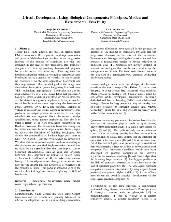 (PDF) Circuit development using biological components: Principles ...