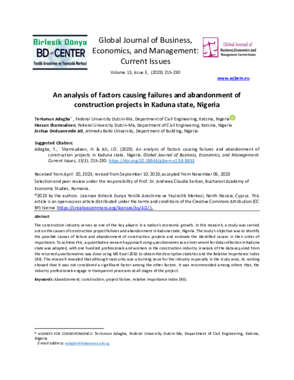 (PDF) An analysis of factors causing failures and abandonment of ...