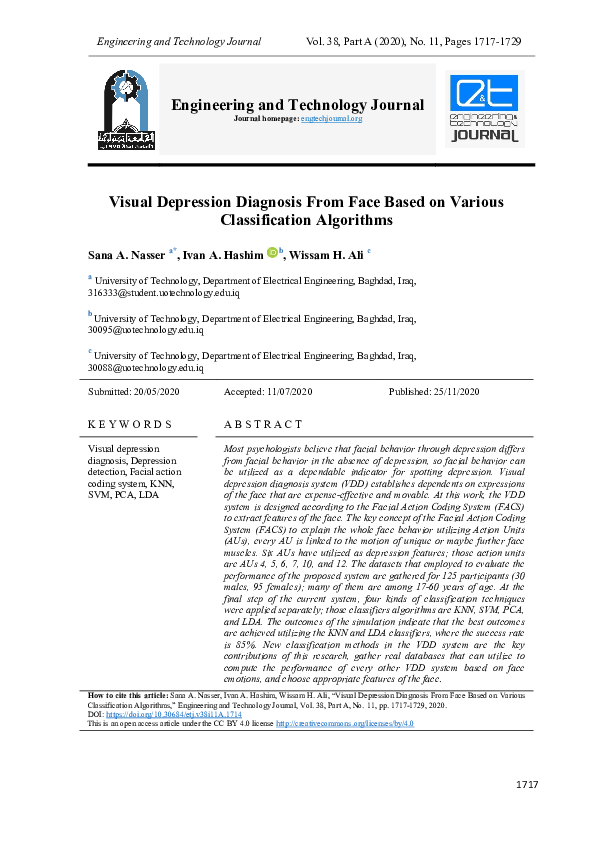 (PDF) Visual Depression Diagnosis From Face Based on Various ...