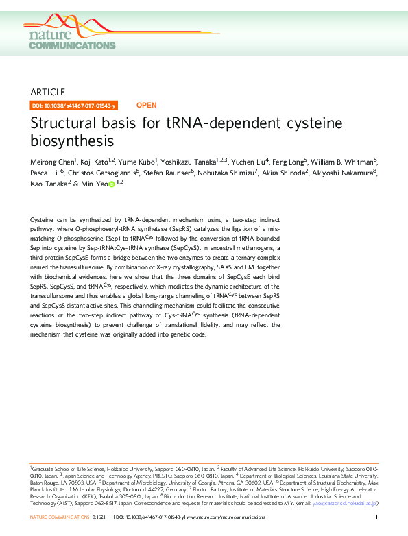 (PDF) Structural basis for tRNA-dependent cysteine biosynthesis