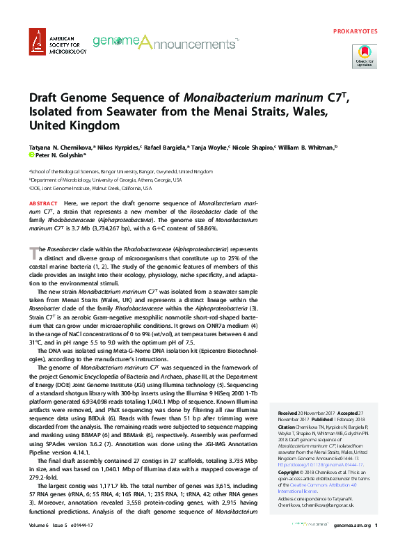 (PDF) Draft Genome Sequence of Monaibacterium marinum C7 T , Isolated ...