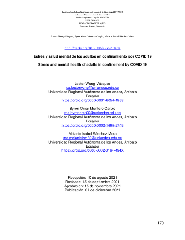(PDF) Estrés y salud mental de los adultos en confinamiento por COVID 19