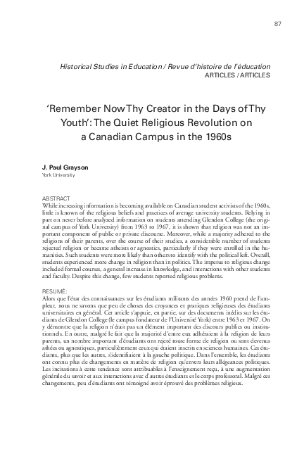 (PDF) ‘Remember Now Thy Creator in the Days of Thy Youth’: The Quiet ...