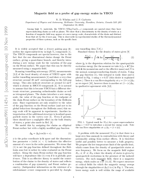 (PDF) Magnetic field as a probe of gap energy scales in YBCO