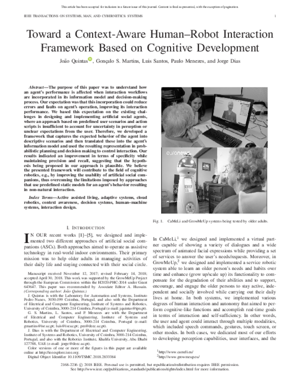 (PDF) Toward a Context-Aware Human–Robot Interaction Framework Based on Cognitive Development