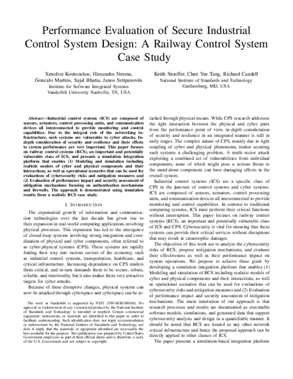 Pdf Performance Evaluation Of Secure Industrial Control System Design A Railway Control