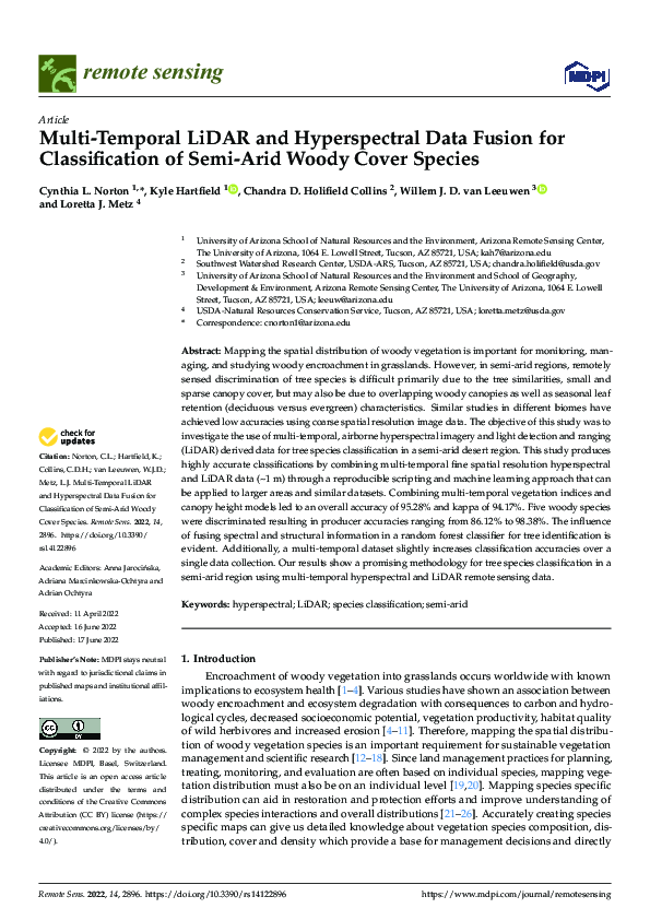 (PDF) Multi-Temporal LiDAR and Hyperspectral Data Fusion for Classification of Semi-Arid Woody ...