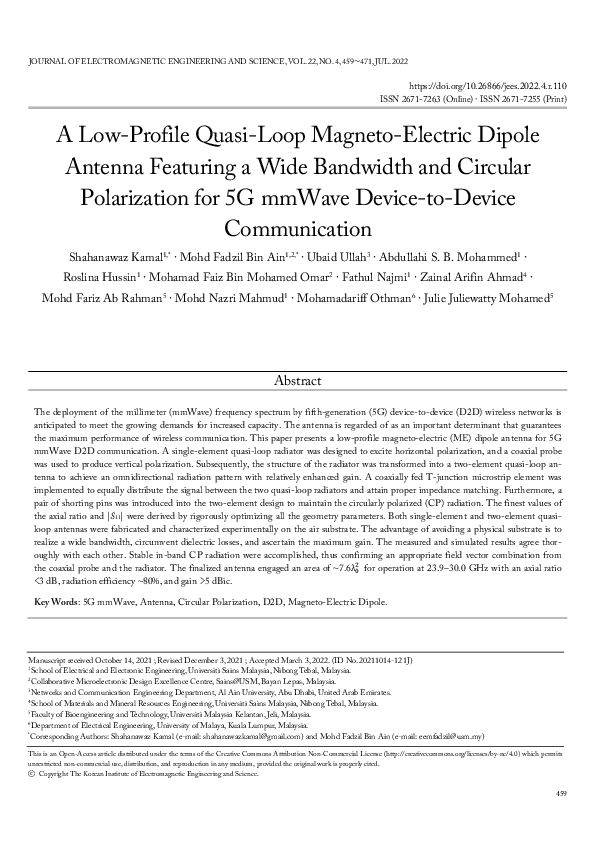 (PDF) A Low-Profile Quasi-Loop Magneto-Electric Dipole Antenna Featuring a Wide Bandwidth and ...