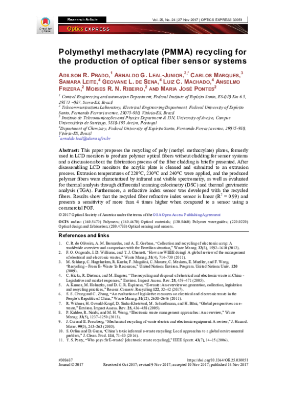 (PDF) Polymethyl methacrylate (PMMA) recycling for the production of ...
