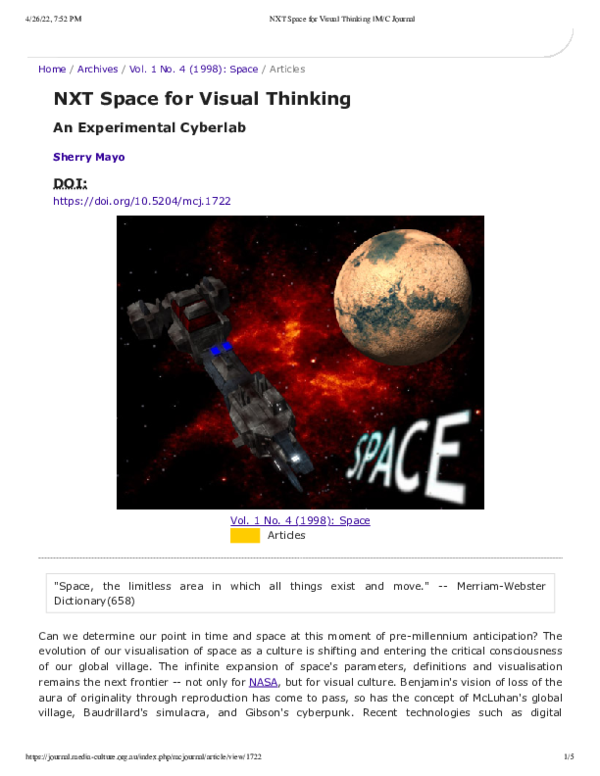 (PDF) NXT Space for Visual Thinking An Experimental Cyberlab
