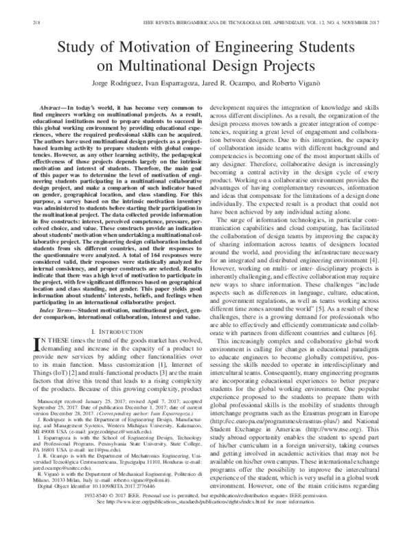 (PDF) Study of Motivation of Engineering Students on Multinational ...