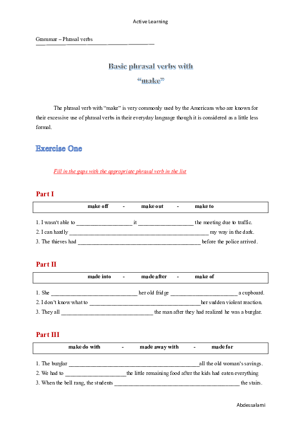 (PDF) Basic Phrasal verbs with 'make'