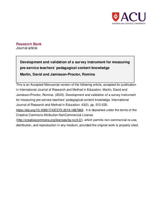 (PDF) Development and validation of a survey instrument for measuring ...