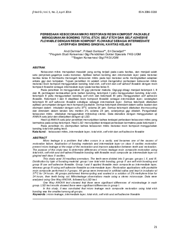 (PDF) Perbedaan Kebocoran Mikro Restorasi Resin Komposit Packable Menggunakan Bonding Total Etch ...