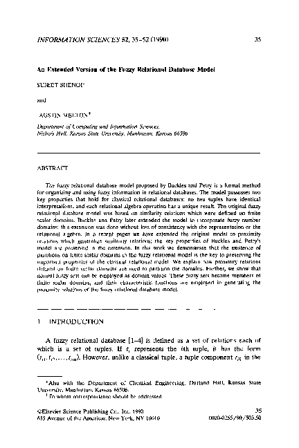 Pdf An Extended Version Of The Fuzzy Relational Database Model