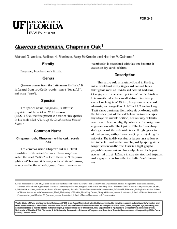 (PDF) Quercus chapmanii, Chapman Oak