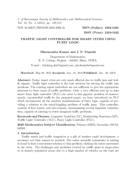Pdf Traffic Light Controller For Smart Cities Using Fuzzy Logic