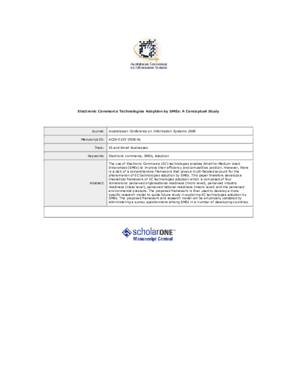 (PDF) Electronic Commerce Technologies Adoption by SMEs: A Conceptual Study