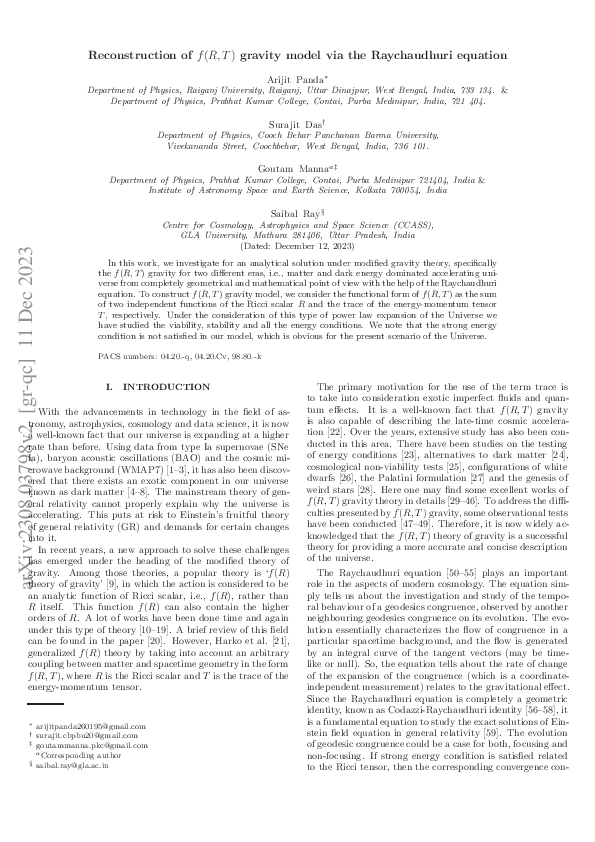 (PDF) Reconstruction of $f(R,T)$ gravity model via the Raychaudhuri ...
