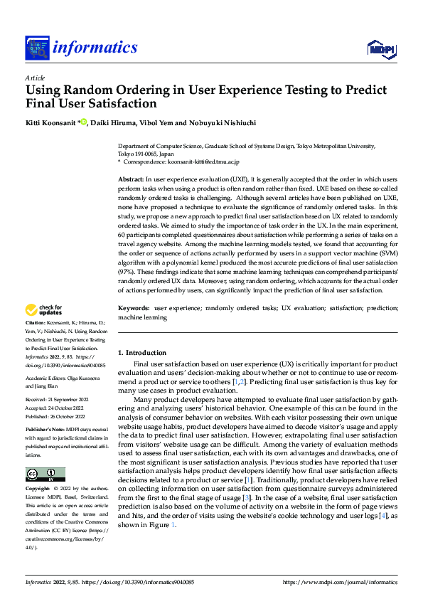 Pdf Using Random Ordering In User Experience Testing To Predict Final User Satisfaction