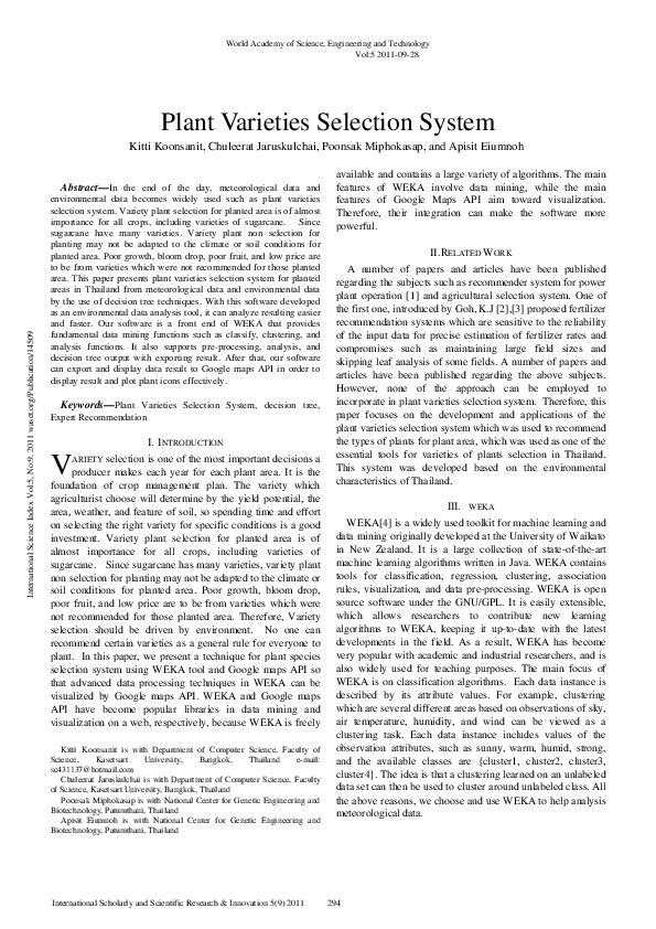 (PDF) Plant Varieties Selection System