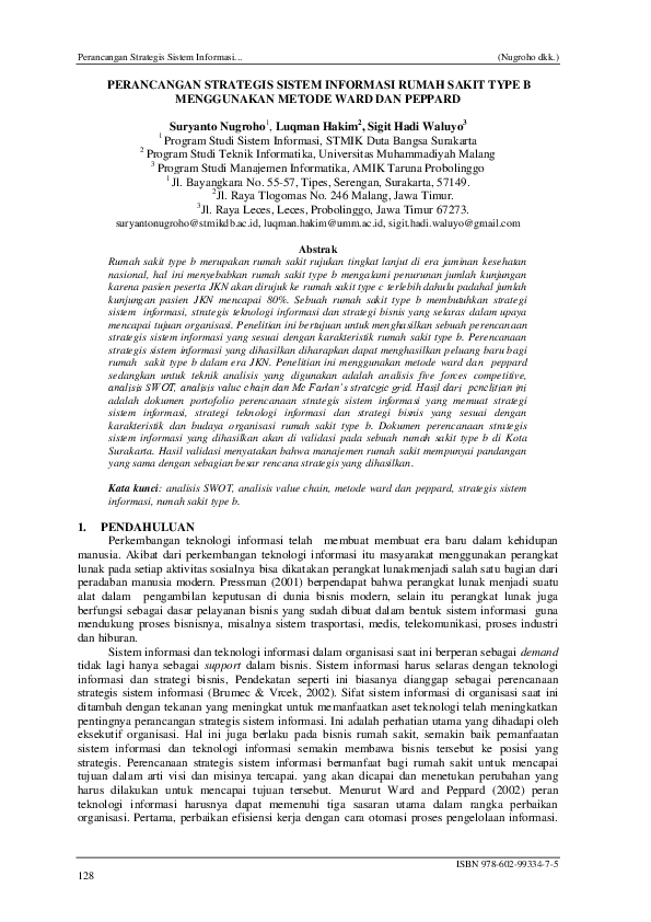 (PDF) Perancangan Strategis Sistem Informasi Rumah Sakit Type B ...